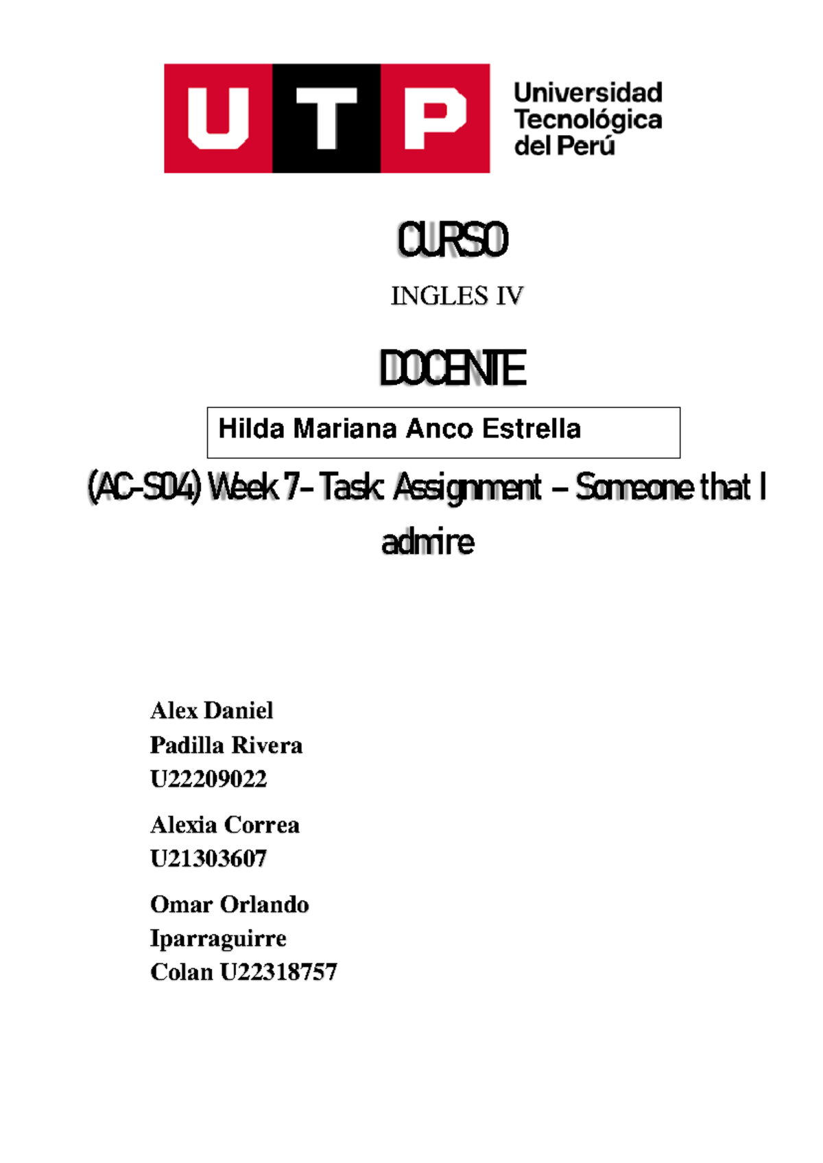 Week 07 - Task Assignment - Someone that I admire - Ingles IV - CURSO ...