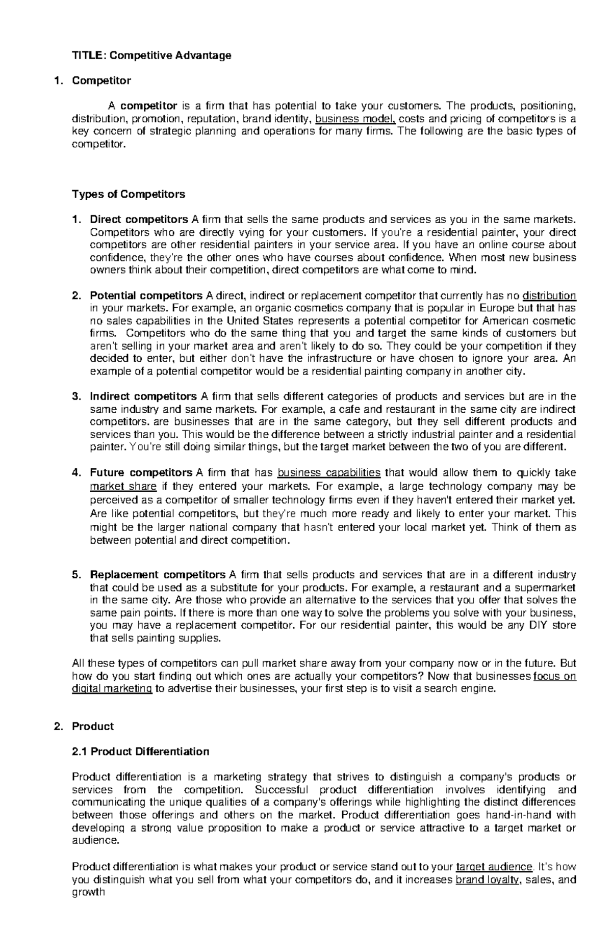 Competitive Advantage - TITLE: Competitive Advantage Competitor A ...