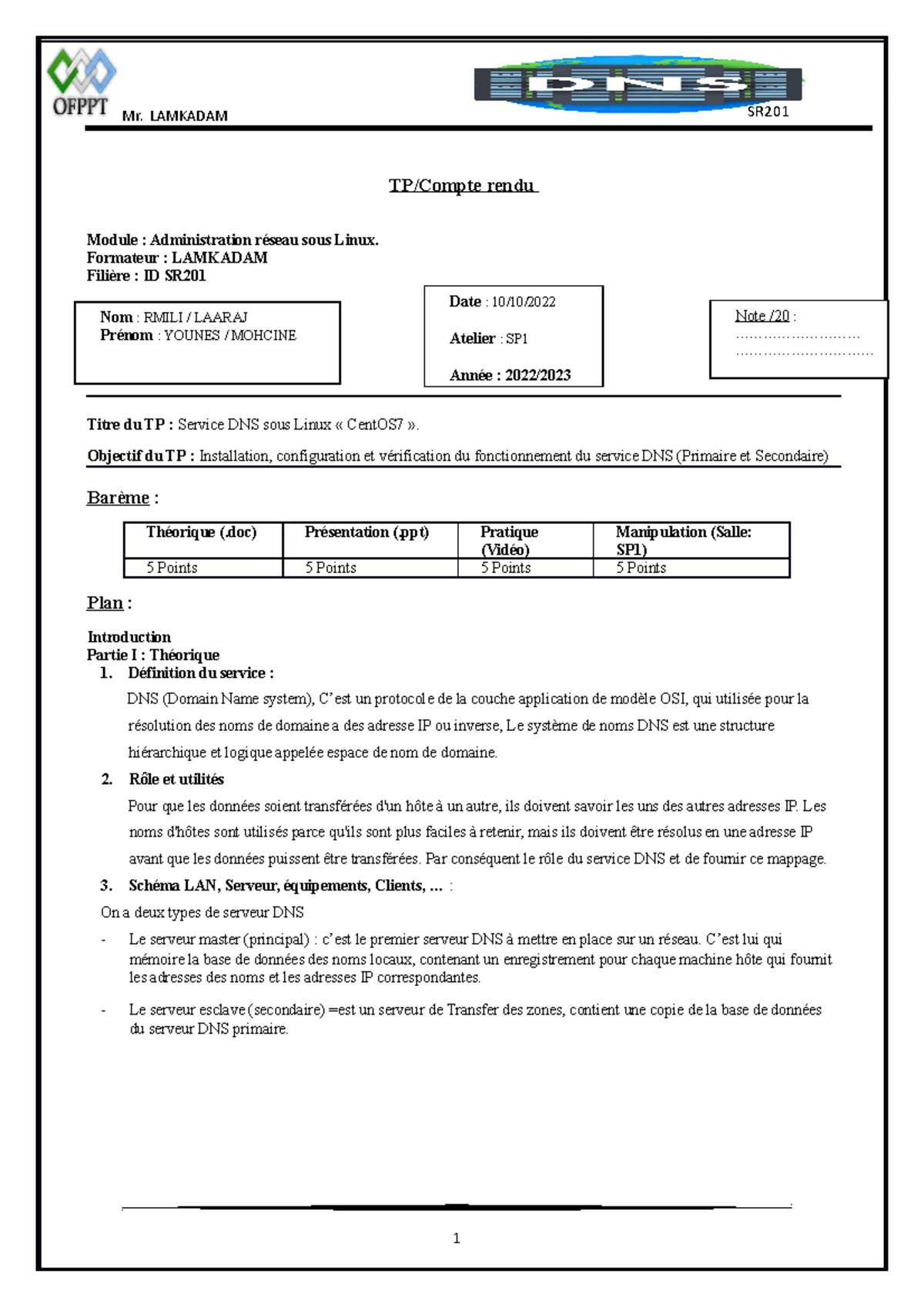Tp de dns sous linux - TP/Compte rendu Module : Administration réseau ...