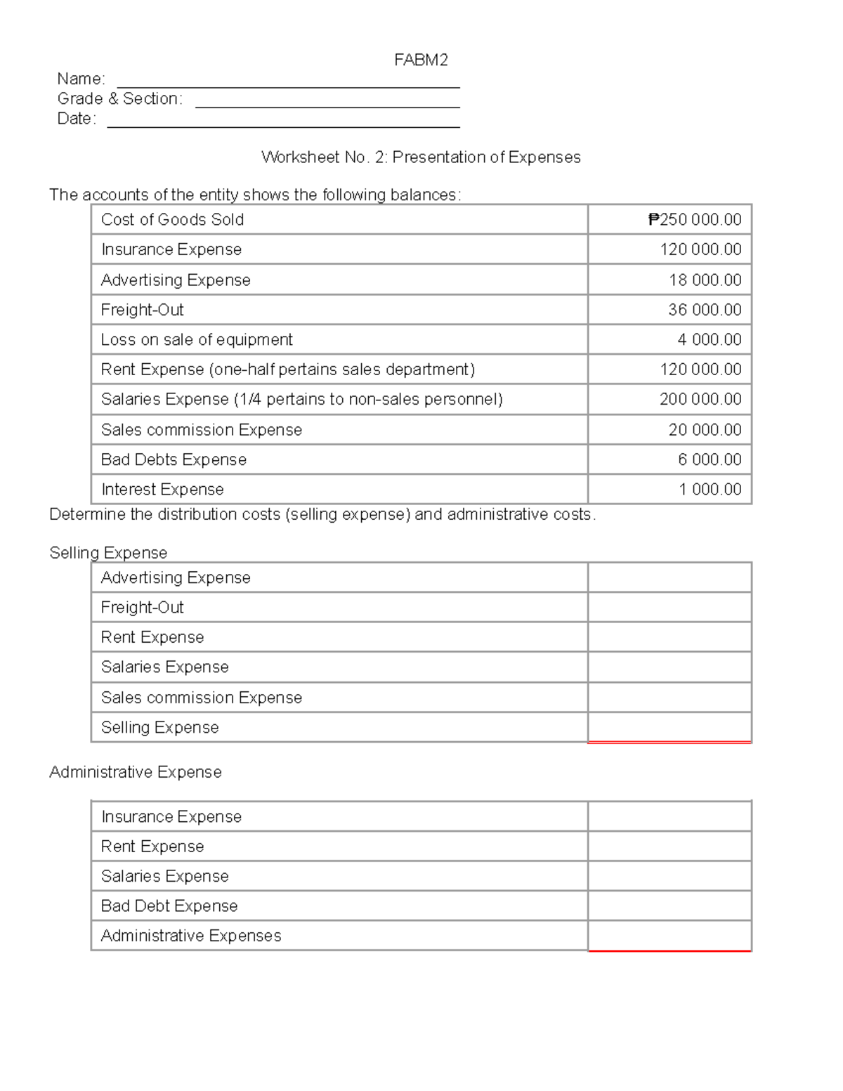 FABM2 4GP WS No. 2 - Worksheet - FABM Name: Grade & Section: Date: Worksheet No. 2: Presentation ...