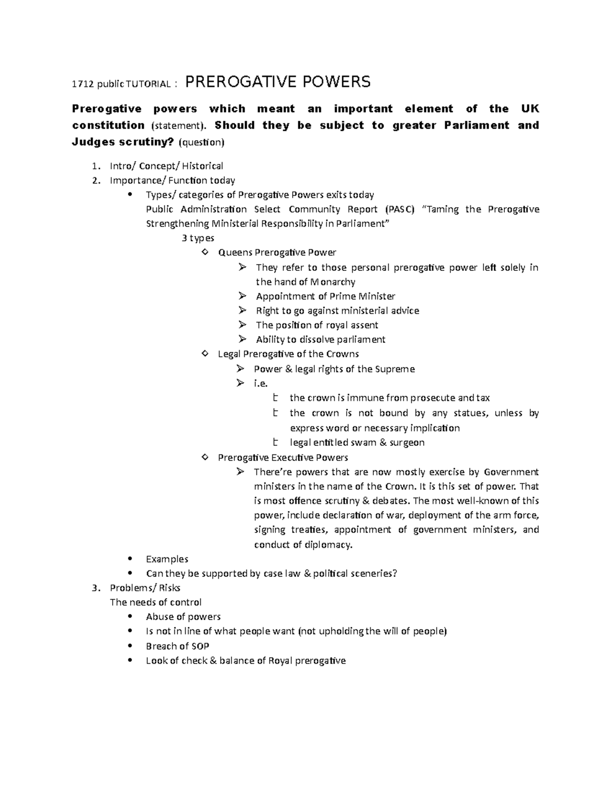 Prerogative power - 1712 public TUTORIAL： PREROGATIVE POWERS ...