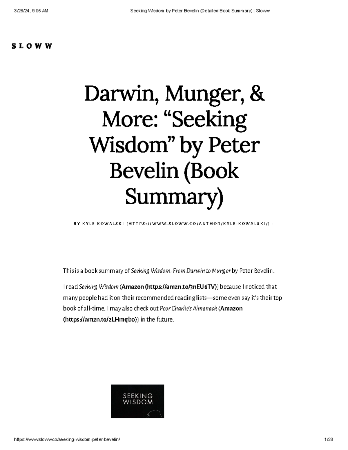 Seeking Wisdom by Peter Bevelin (Detailed Book Summary) Sloww - S L O W ...
