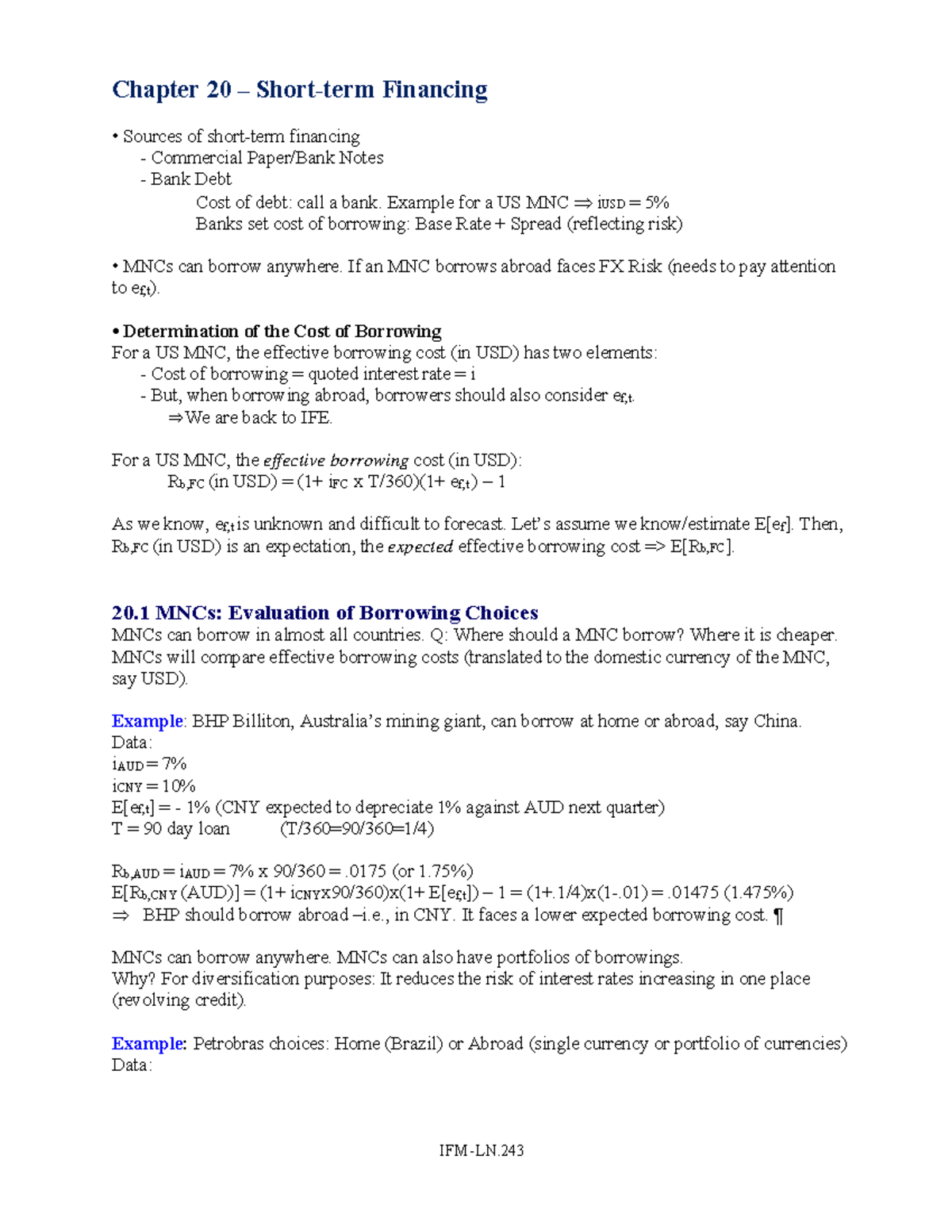 Short-term Financing - IFM-LN. 243 Chapter 20 – Short-term Financing Sources of short-term - Studocu