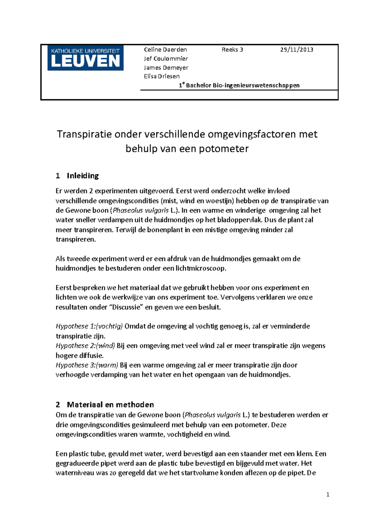 Practicum, extra - verslag voor het practicum plantkunde, over het ...