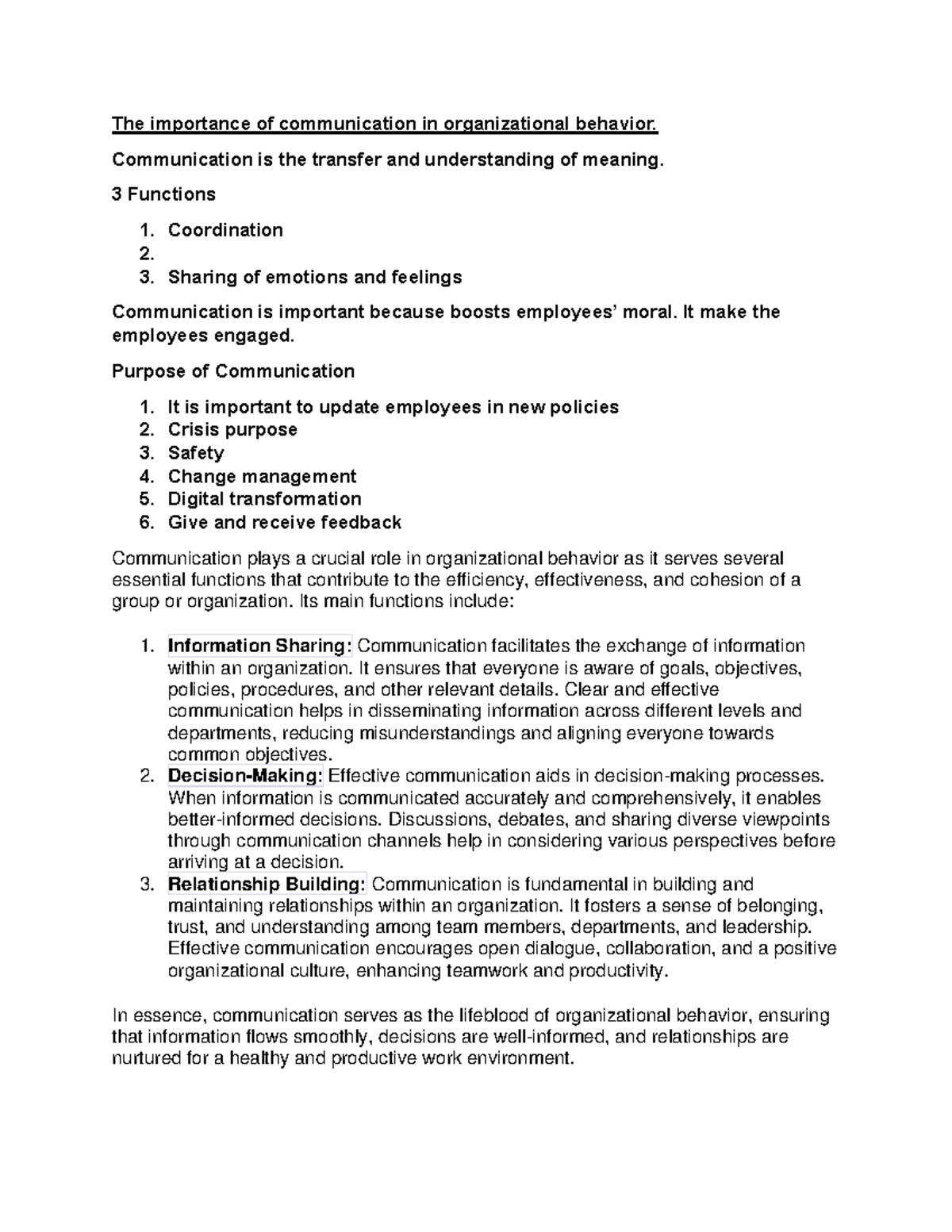 Lecture Notes on Human Behavior in Organization - The importance of ...