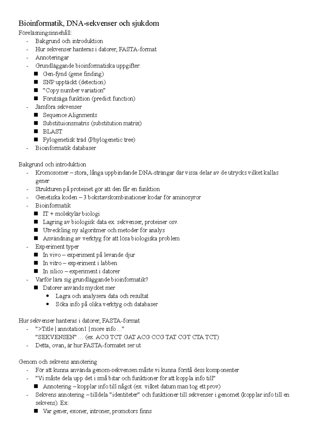 17. Bioinformatik, DNA-sekvenser och sjukdom - Bioinformatik, DNA ...