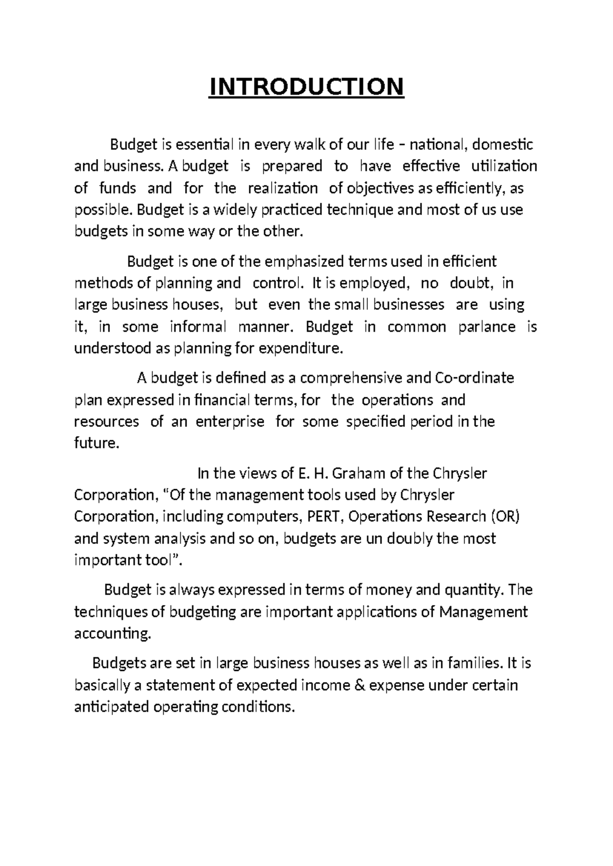 Preparation of budget - INTRODUCTION Budget is essential in every walk ...