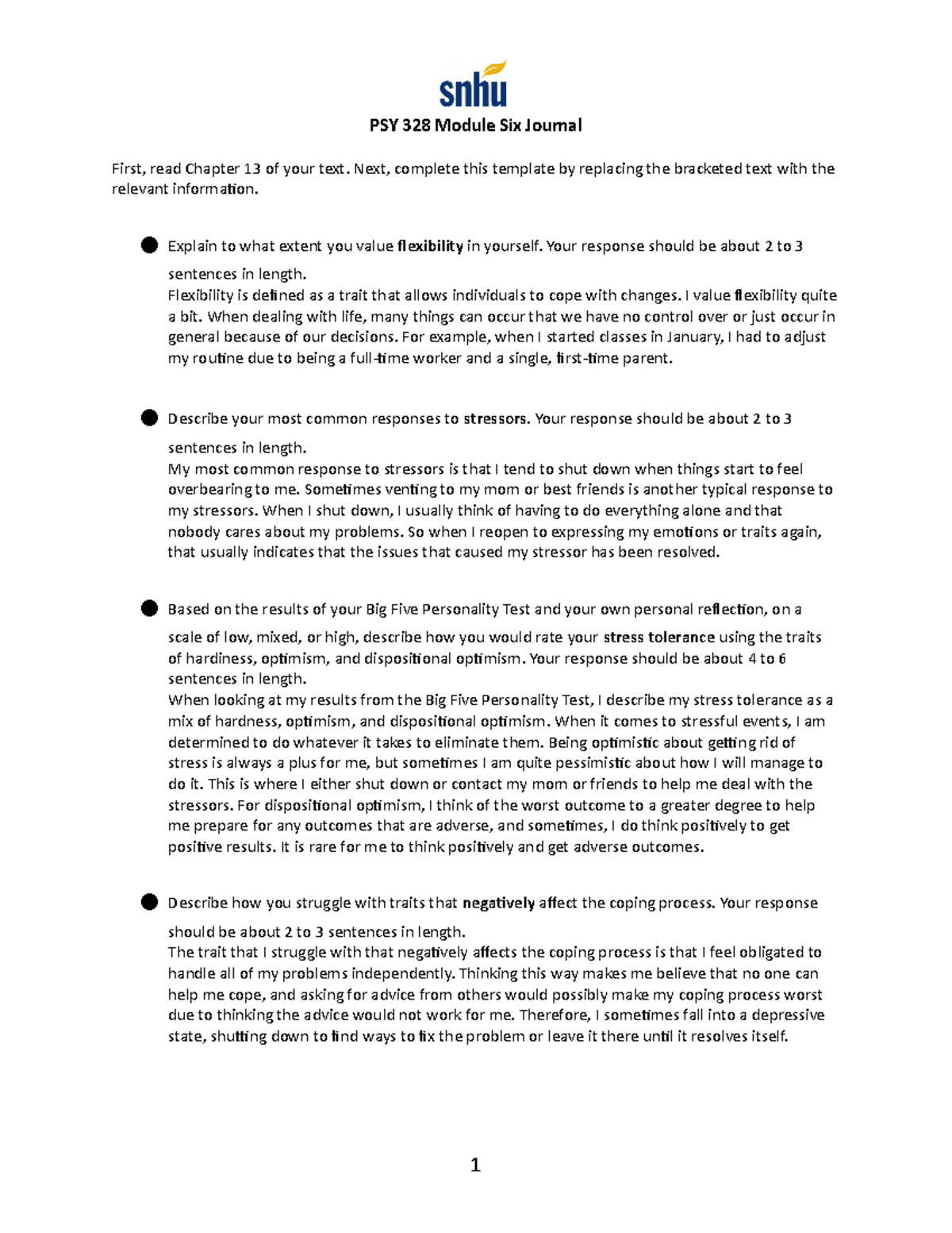 PSY 328 Module Six Journal - PSY 328 Module Six Journal First, read ...