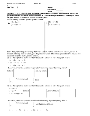 MATH 1324 Final Review Answers 2021-22 - 1 a) (− , ) f) (− , ) b) (− ...