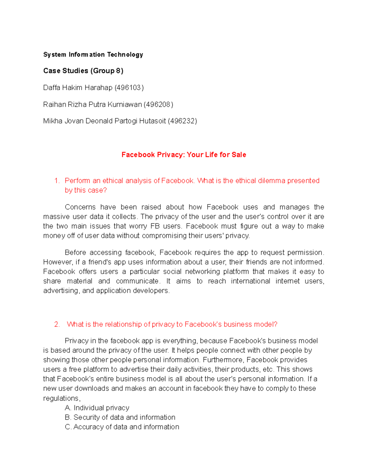 Case Study Week 3 (Group 8) - System Information Technology Case ...