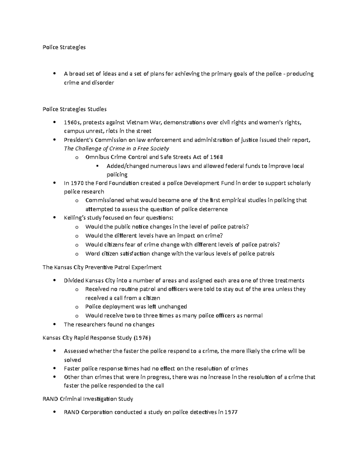 Police Strategies Notes - Police Strategies A broad set of ideas and a ...