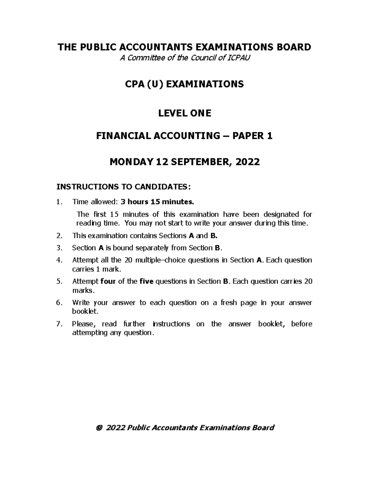 CPA 1 - Financial Accounting (12) - Introduction to business management ...