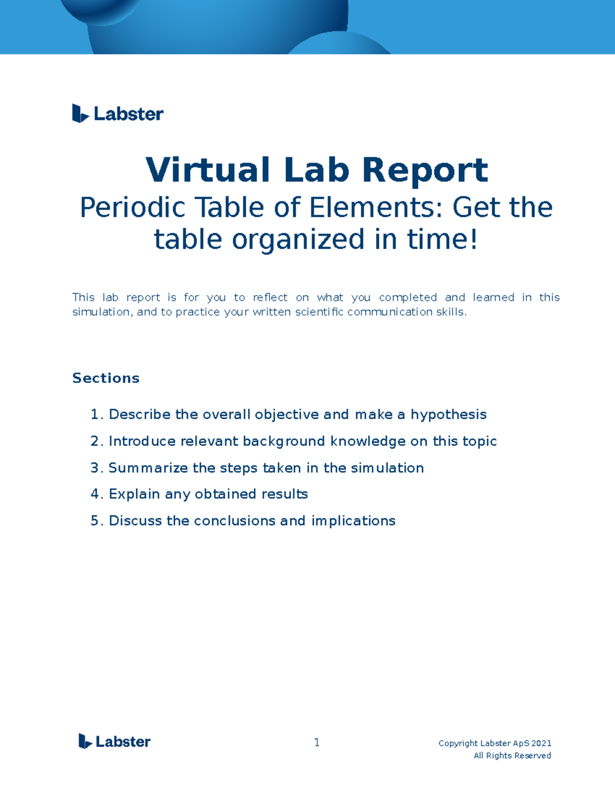 Periodic Table Lab MT - Virtual Lab Report Periodic Table of Elements ...