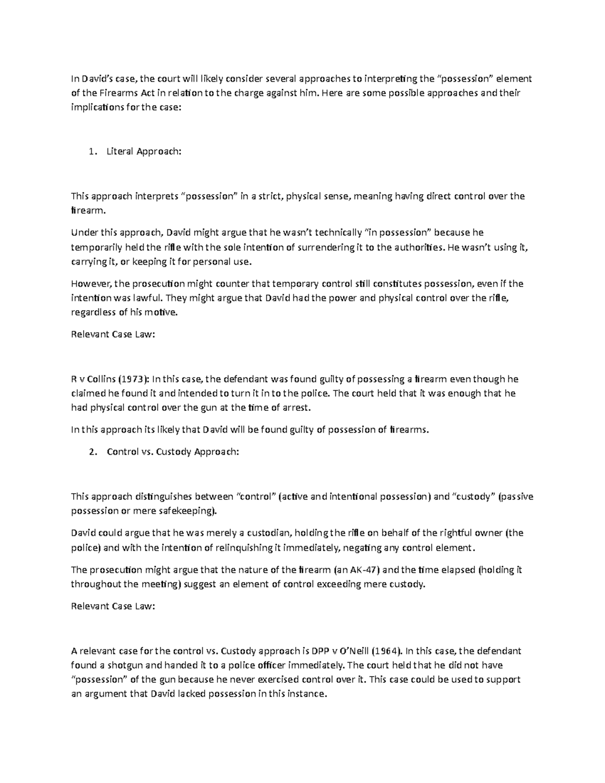 Methods of legal approach and interpretation - In David’s case, the ...