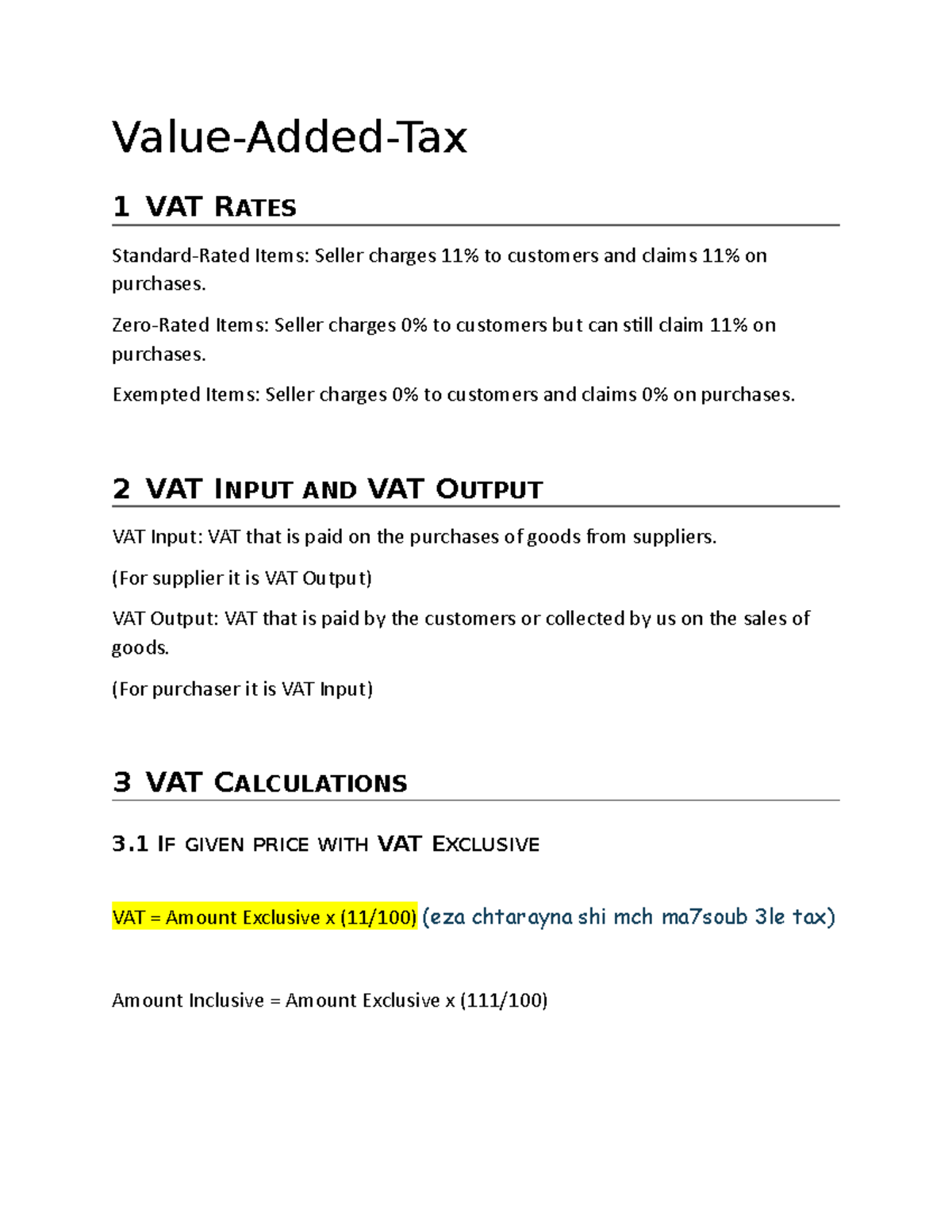 Part III - VAT Sheet - Value-Added-Tax 1 VAT RATES Standard-Rated Items ...
