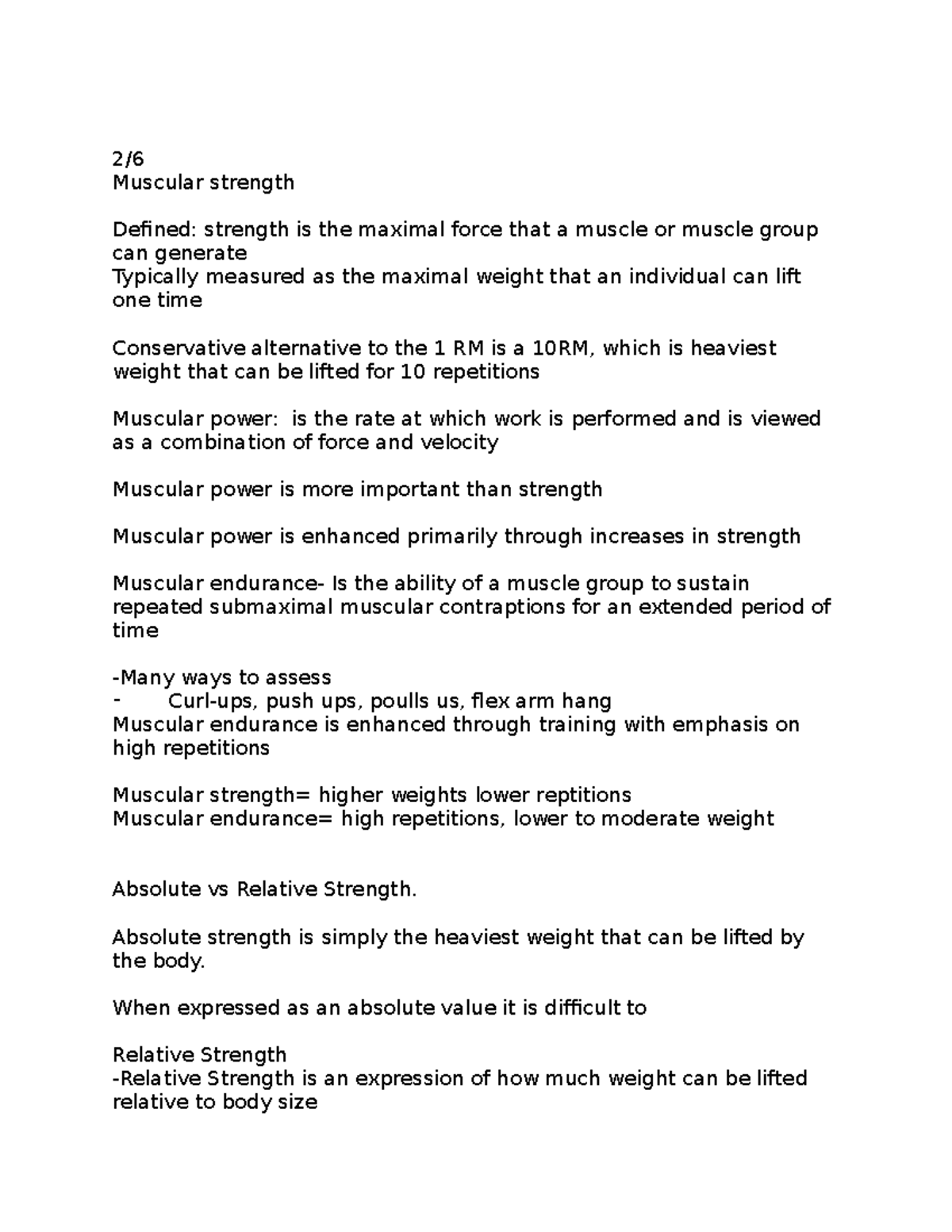 Physiology of Exercise notes 2-6 - 2/ Muscular strength Defined ...
