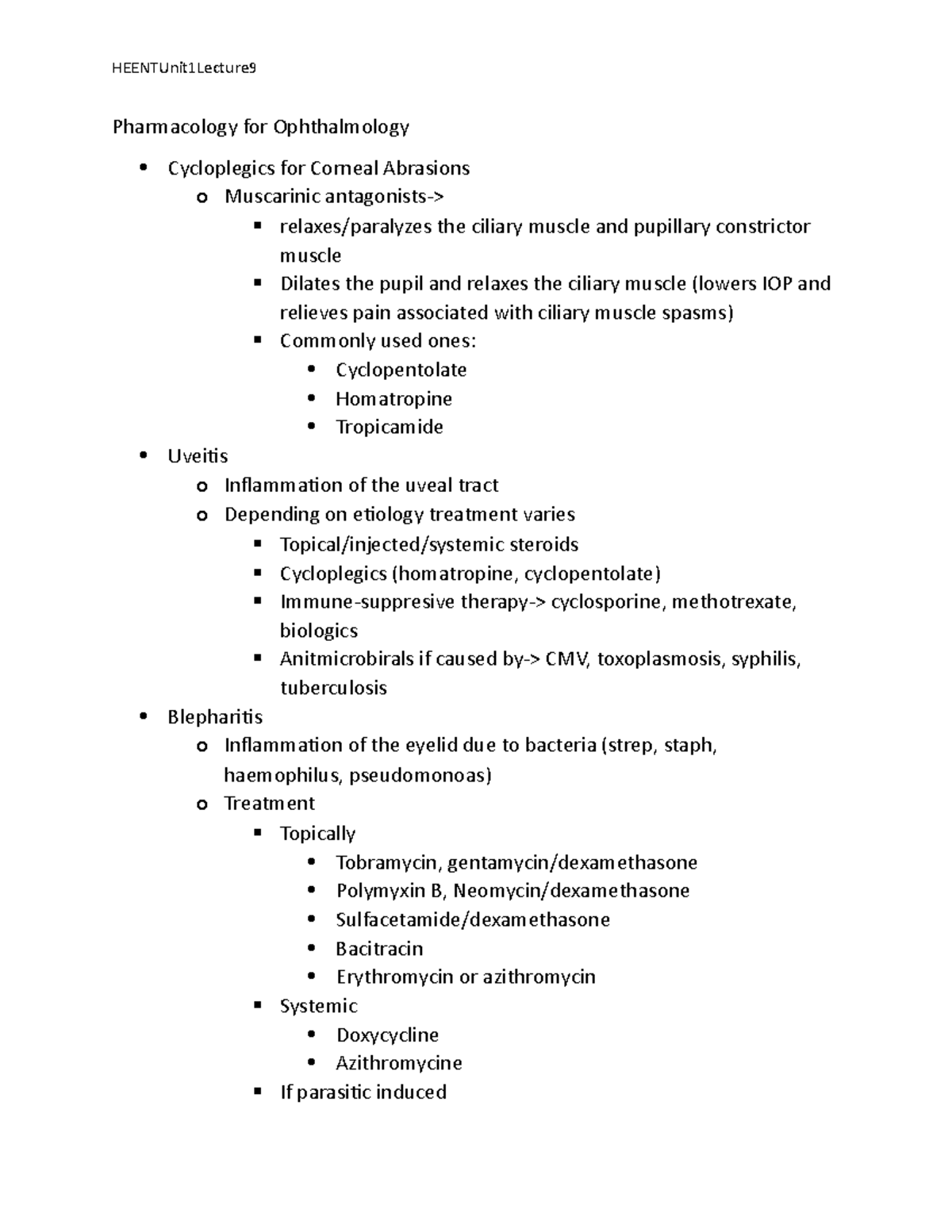 Unit1lecture 9eye Drugs Pharmacology For Ophthalmology Cycloplegics