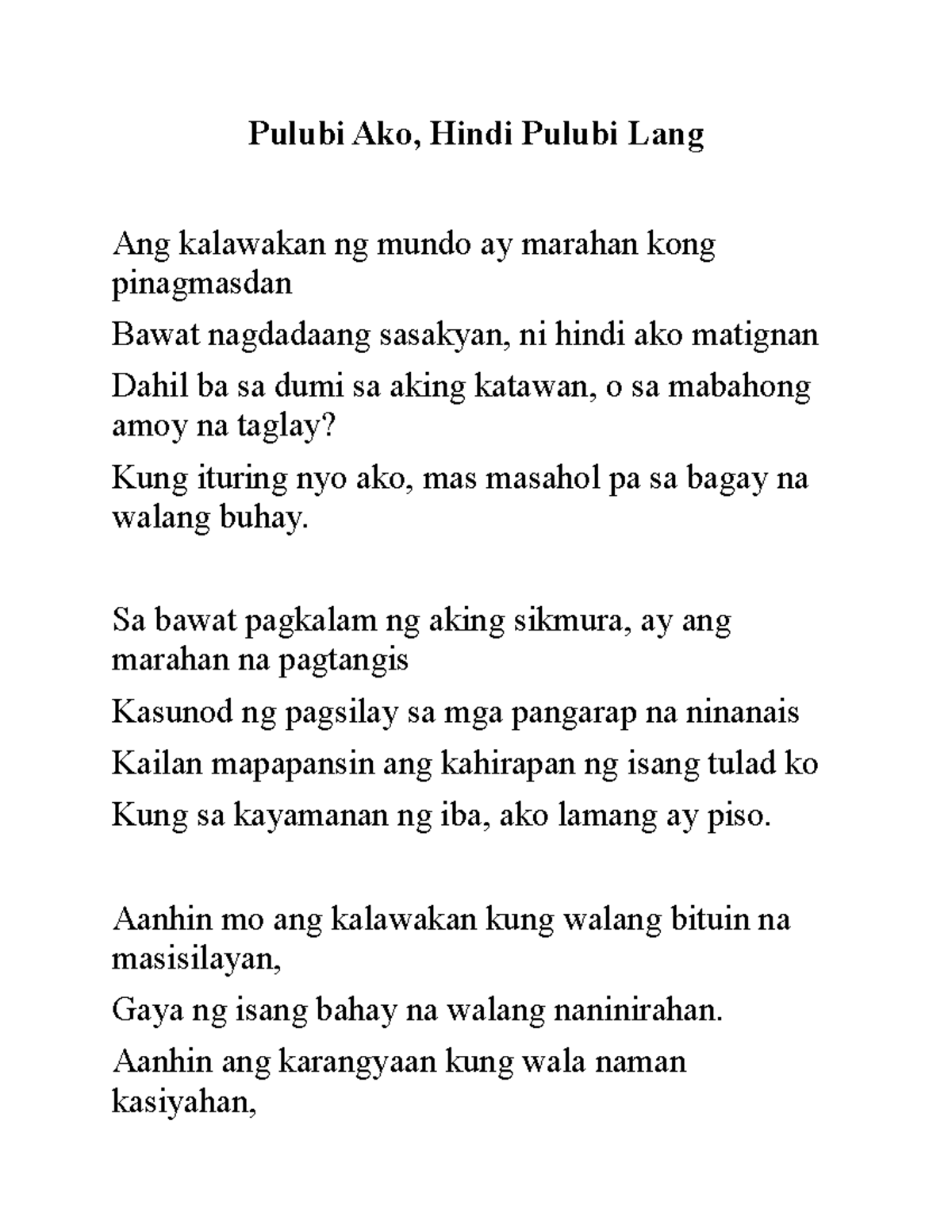 Sariling Tula by group - Pulubi Ako, Hindi Pulubi Lang Ang kalawakan ng ...