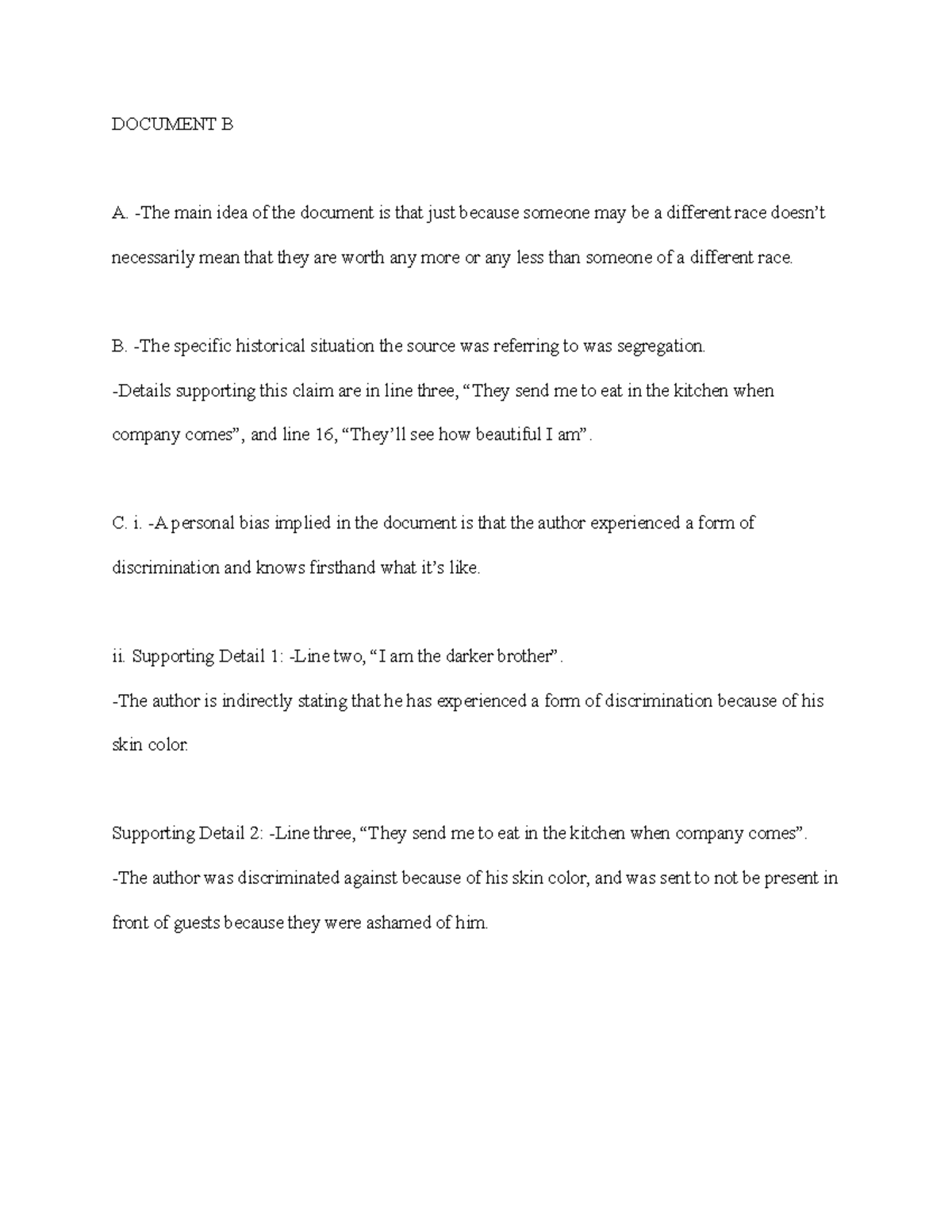 US History Notes - towson university - DOCUMENT B A. -The main idea of ...