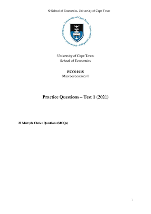 ECO1011S Test 2 2021 Practice Questions - University of Cape Town ...