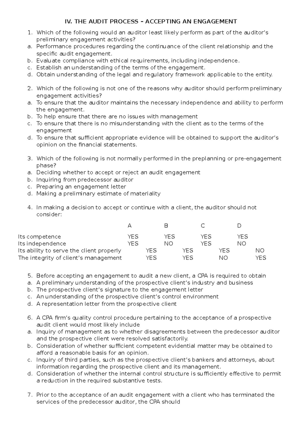 4 The Audit Process - Accepting an Engagement - IV. THE AUDIT PROCESS ...