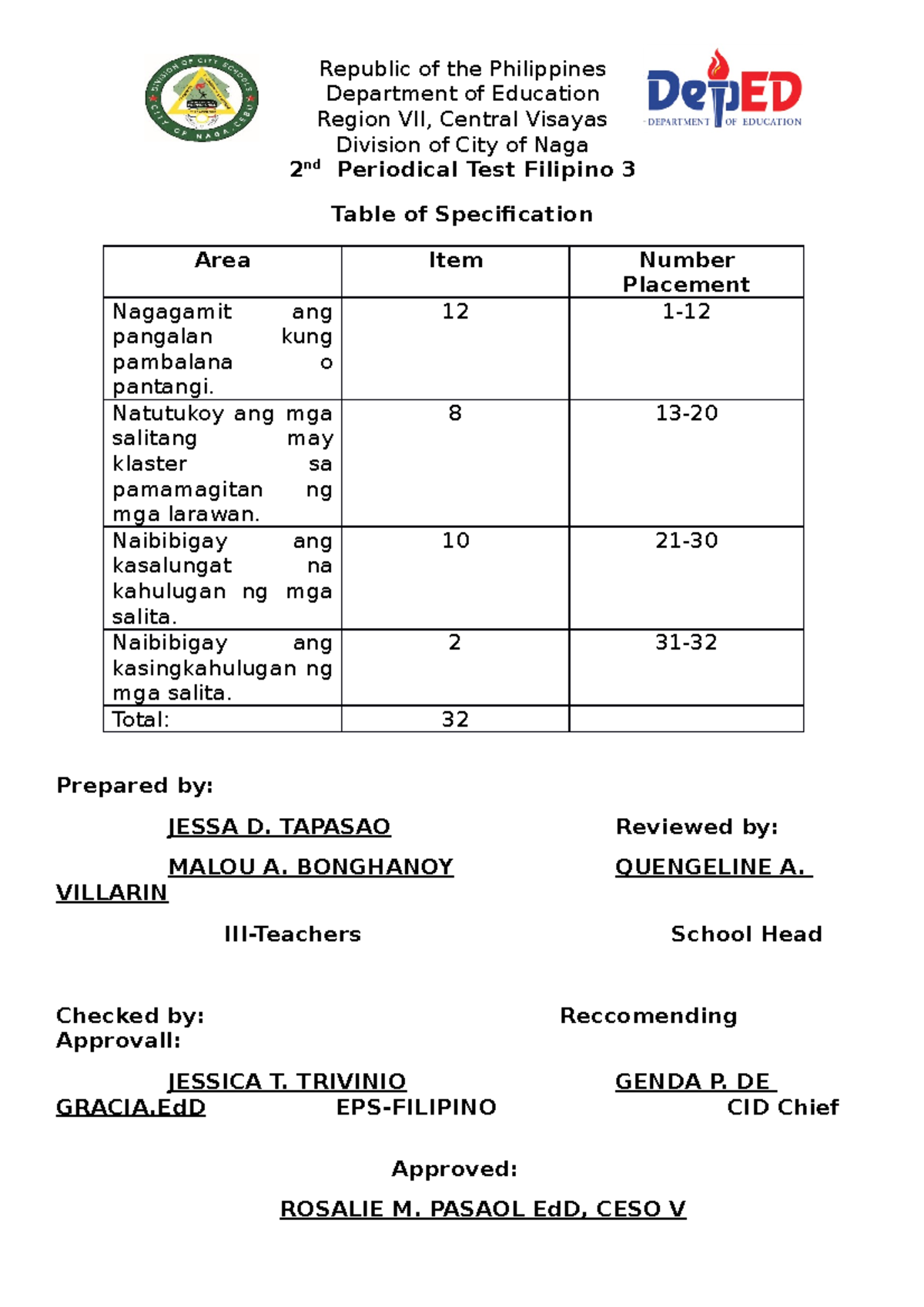 PT Filipino 3 Q2 - Republic of the Philippines Department of Education Region VII, Central ...