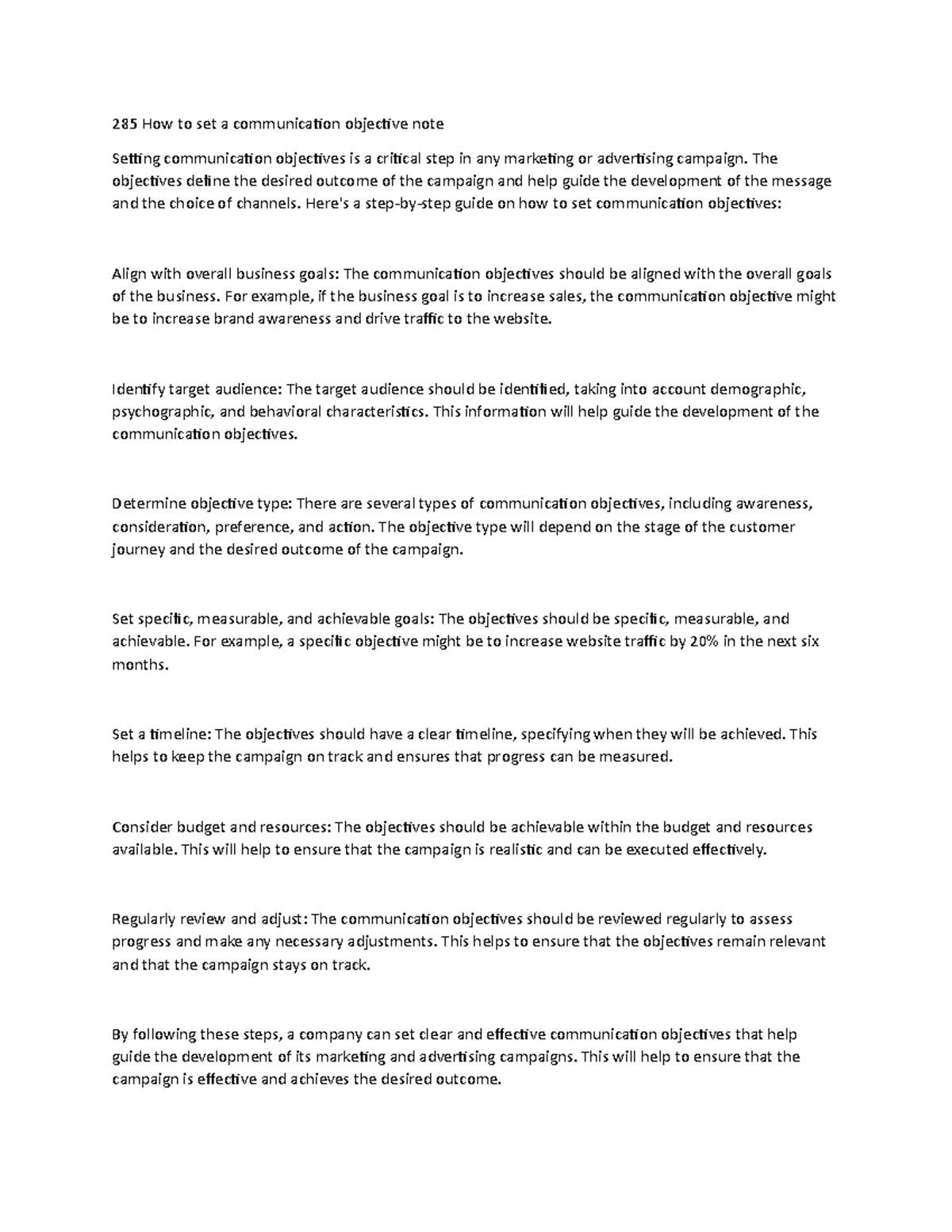 285 How to set a communication objective note - The objectives define ...