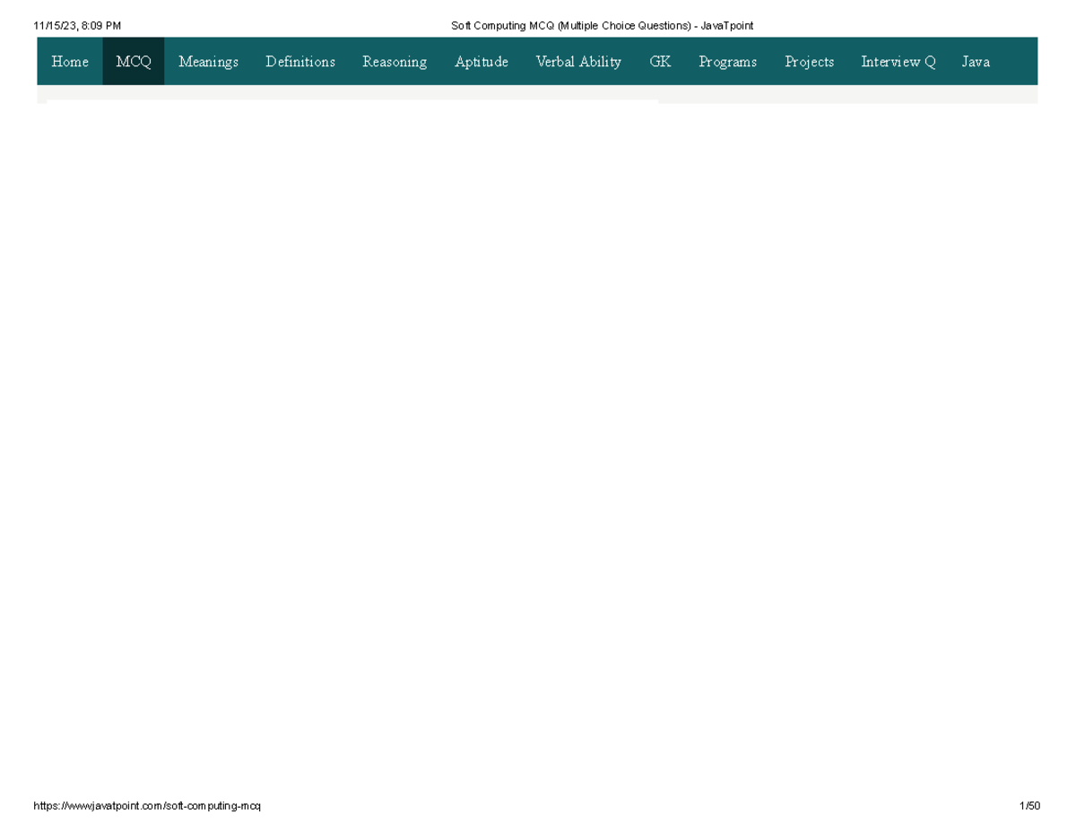 Soft Computing MCQ (Multiple Choice Questions) - Java Tpoint - Home MCQ Meanings Definitions ...