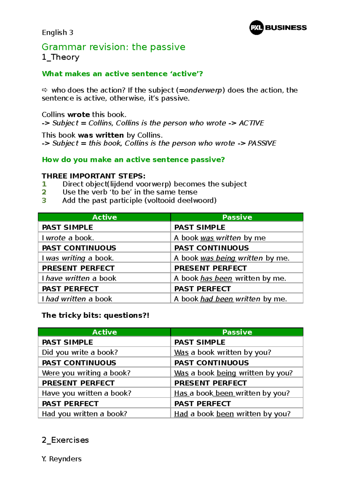 English 3 - the passive - ST - Grammar revision: the passive 1_Theory ...
