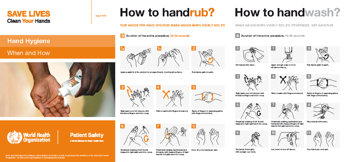 WHO hand hygiene when and how leaflet - RUB HANDS FOR HAND HYGIENE ...
