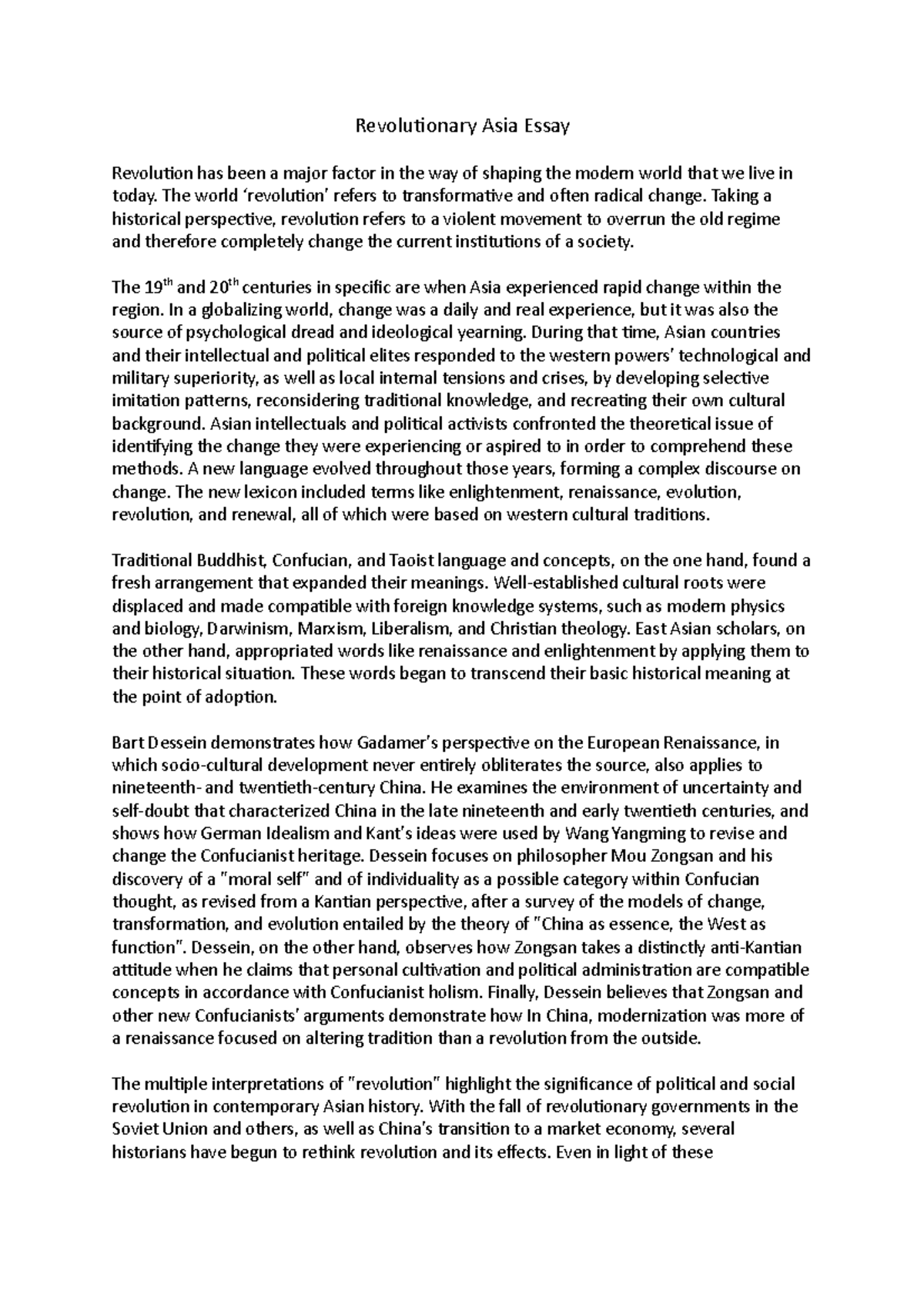 Revolutionary Asia Essay hist123 - Revolutionary Asia Essay Revolution ...