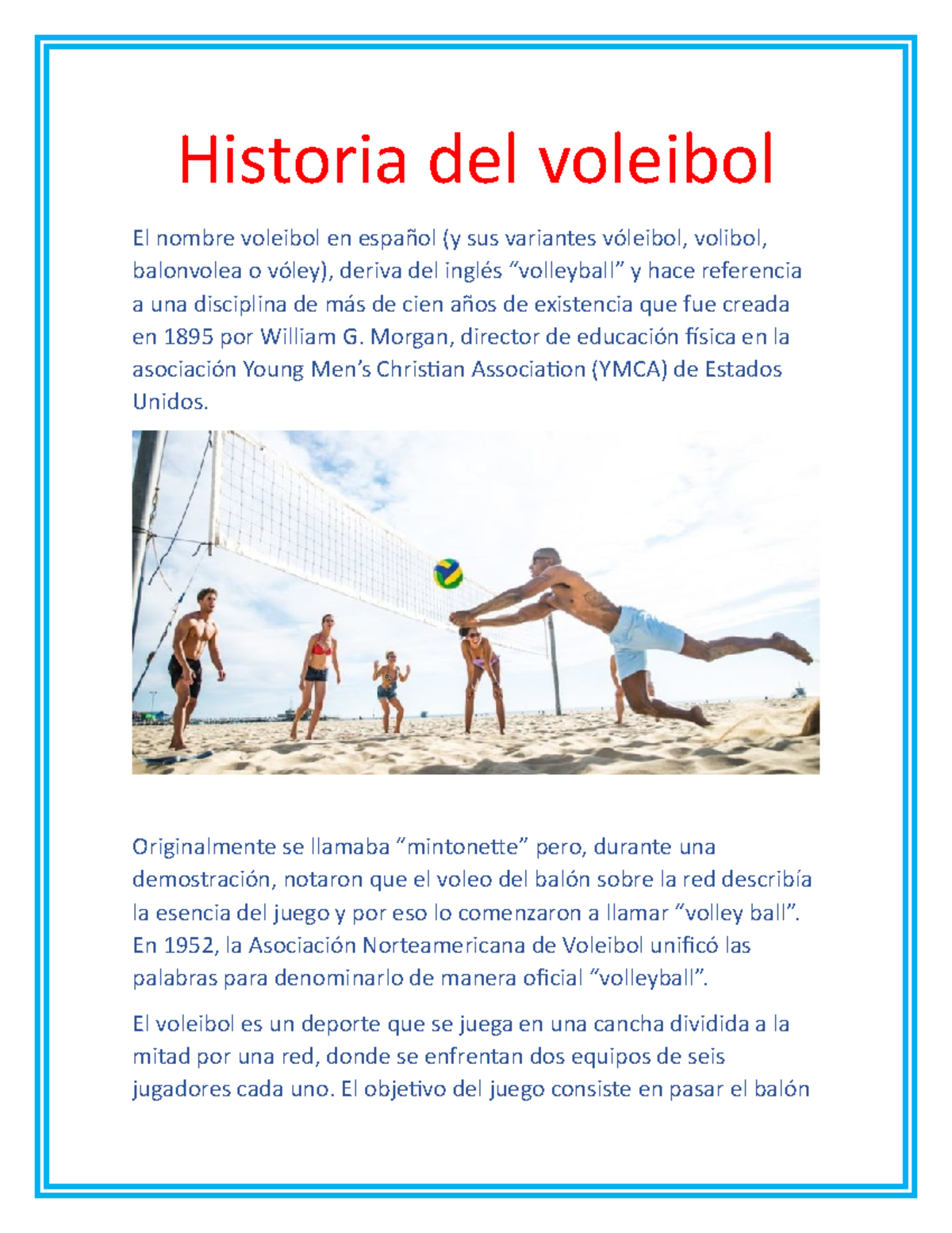 Historia del voleibol - Morgan, director de educación física en la ...