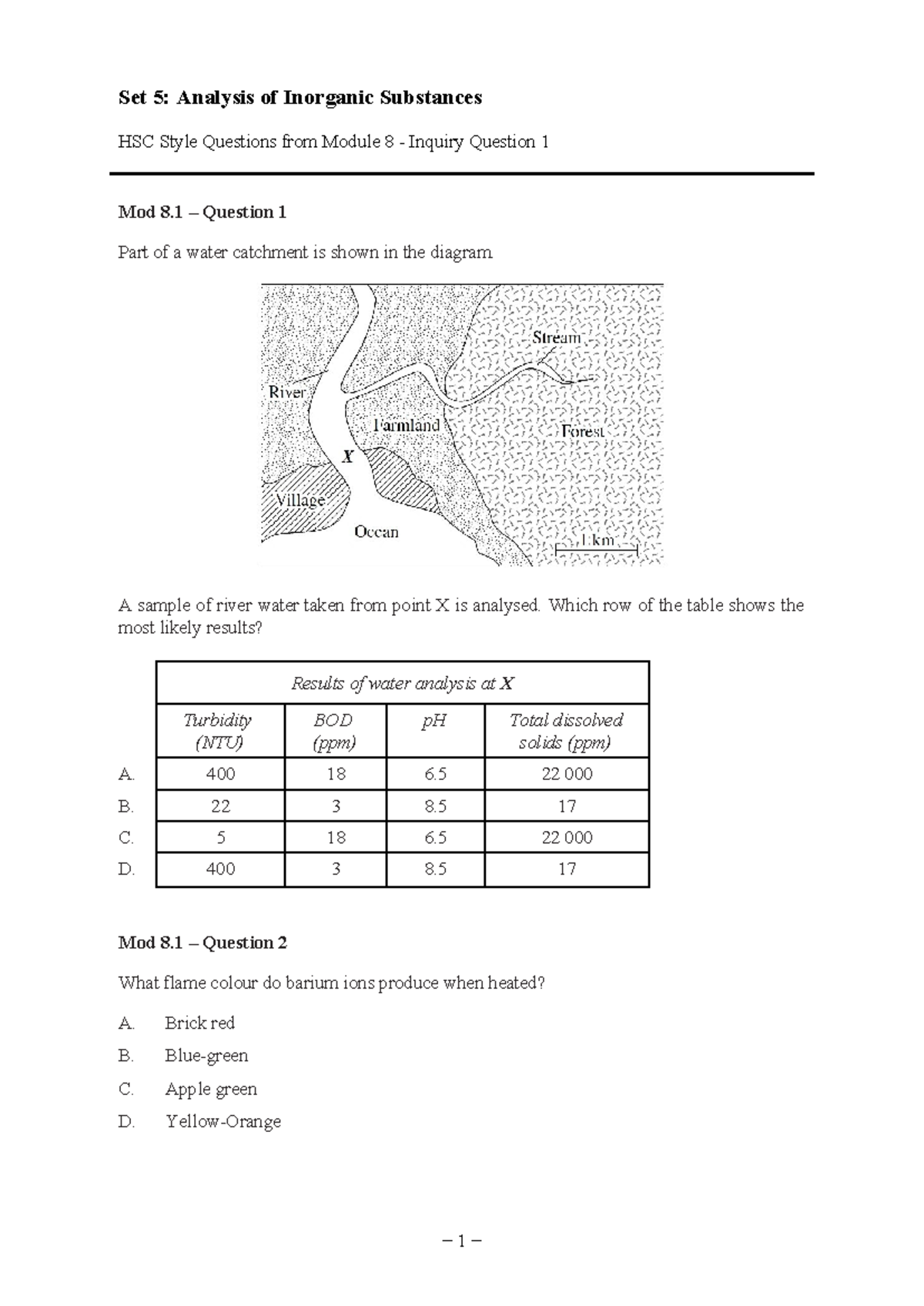 Set 5 - Analysis of Inorganic Substances Marking - Set 5: Analysis of ...