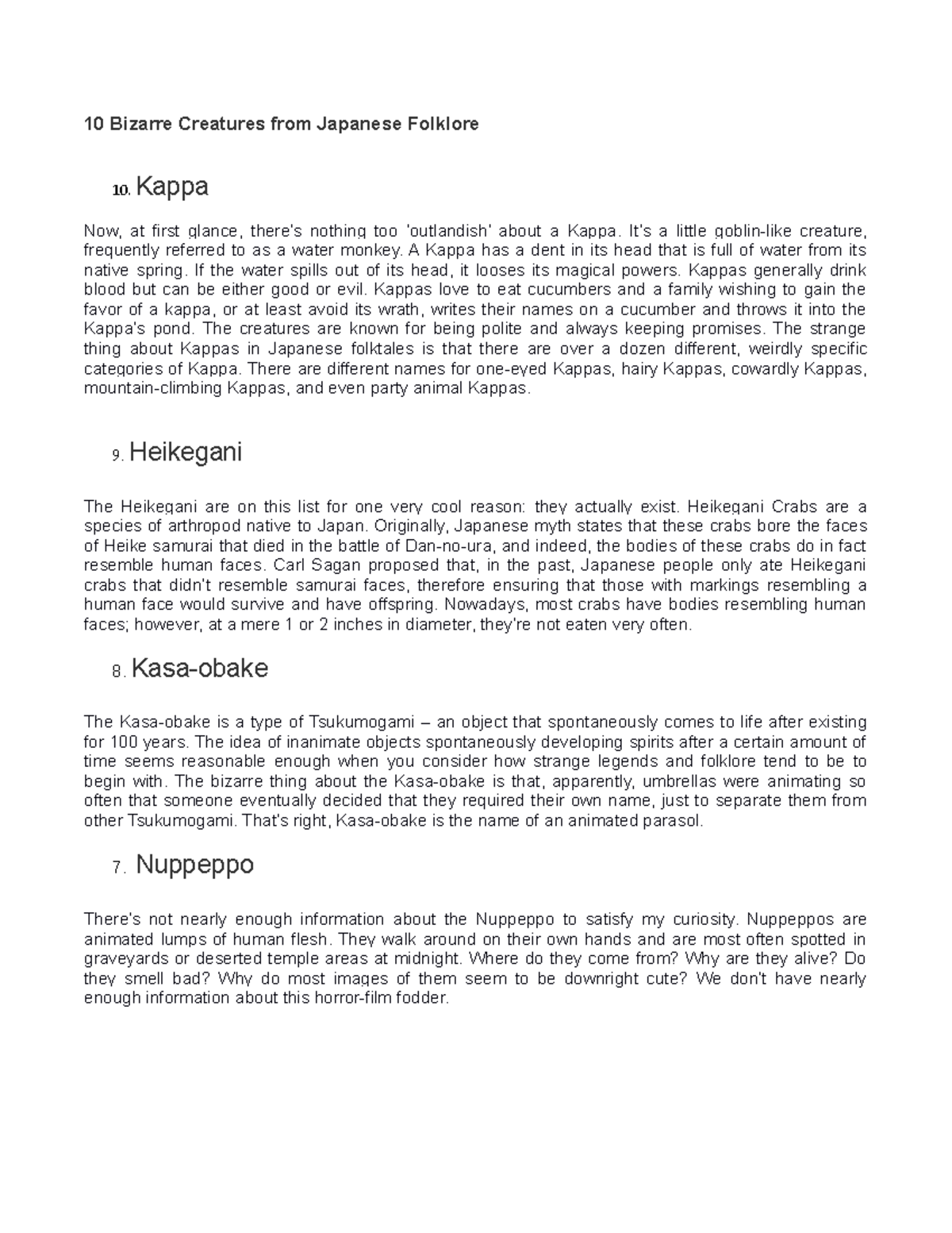 10 Bizarre Creatures from Japanese Folklore - Kappa Now, at first ...