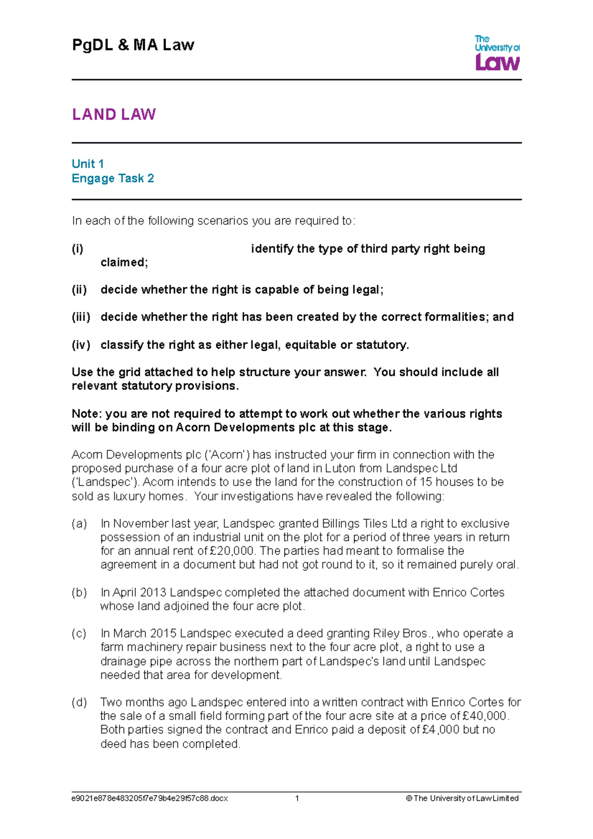 Land unit 1 engage - third party right and formalities - LAND LAW Unit ...