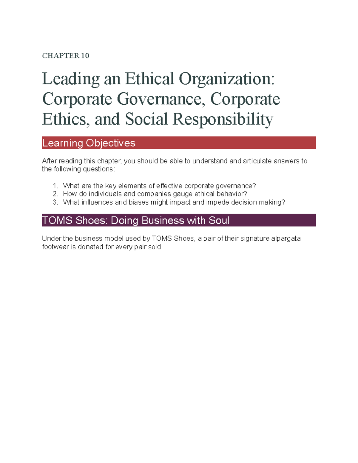 10.0 Leading an Ethical Organization - Corporate Governance..Corporate ...