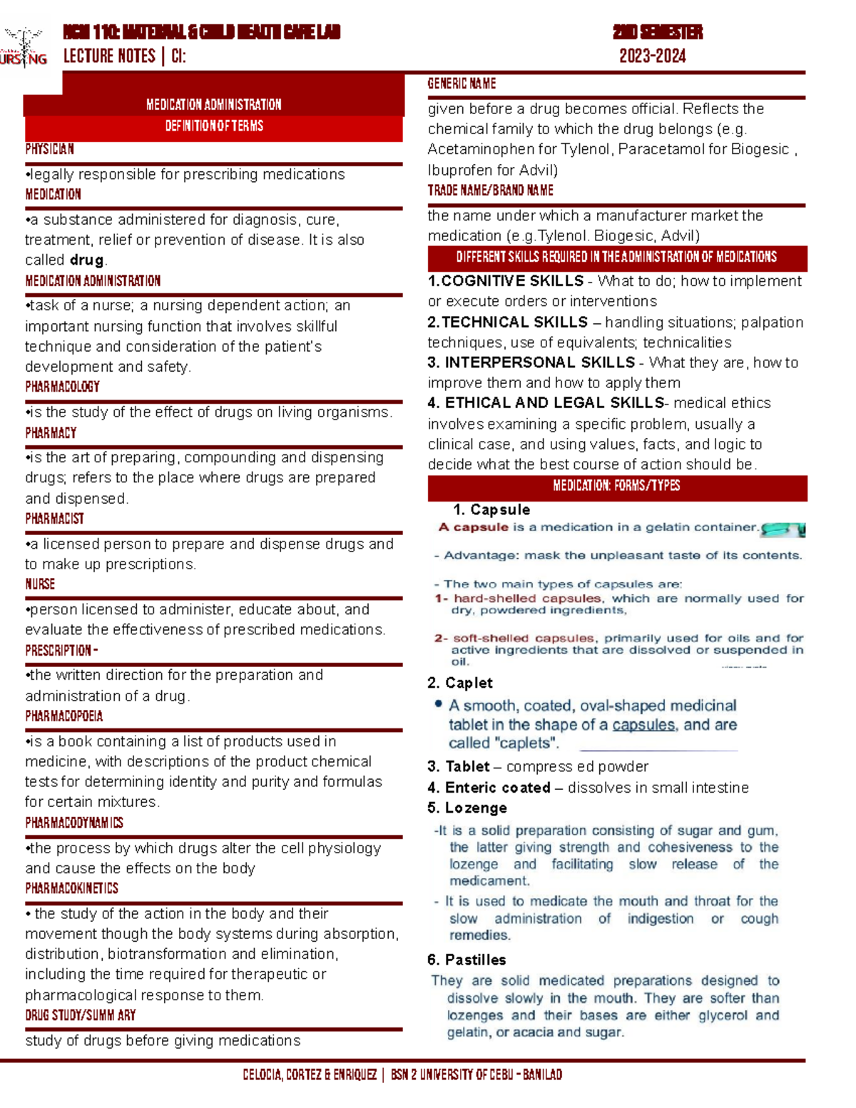 Medication-Administration-Transes - LECTURE NOTES | CI: 2023 ...