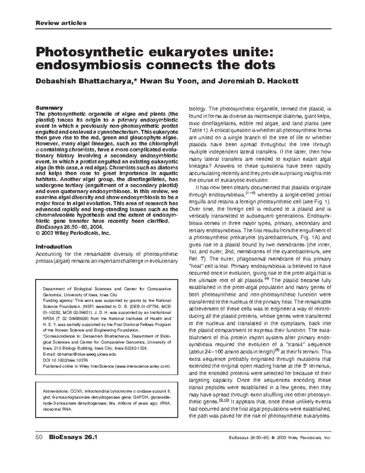 Photosynthetic eukaryotes unite endosymb - Photosynthetic eukaryotes ...