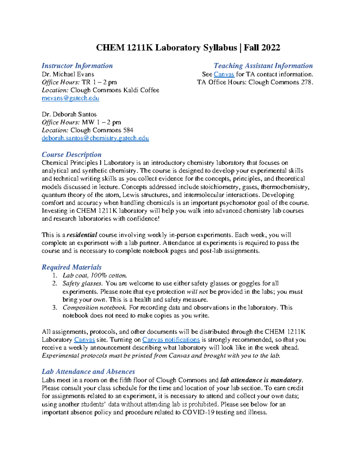 Chem 1211k lab syllabus - CHEM 1211K Laboratory Syllabus | Fall 2022 ...