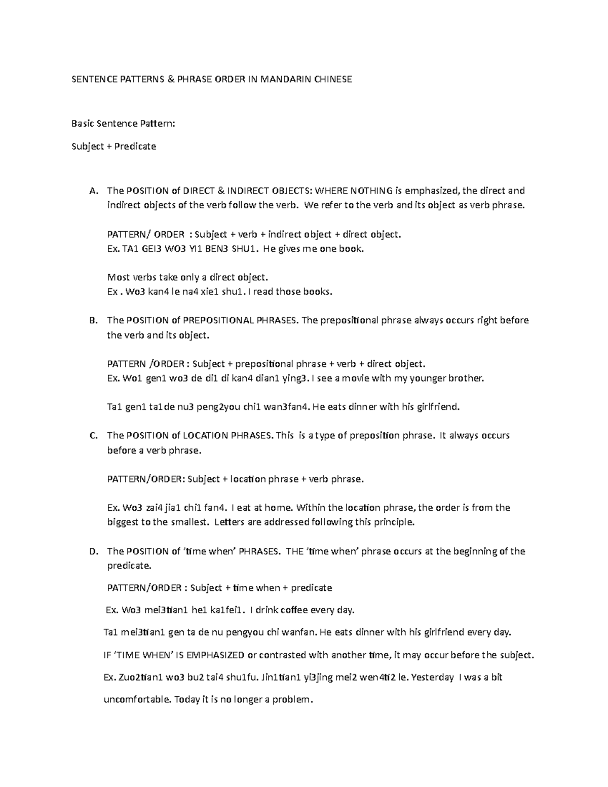 Sentence Patterns Phrase Order SENTENCE PATTERNS PHRASE ORDER IN