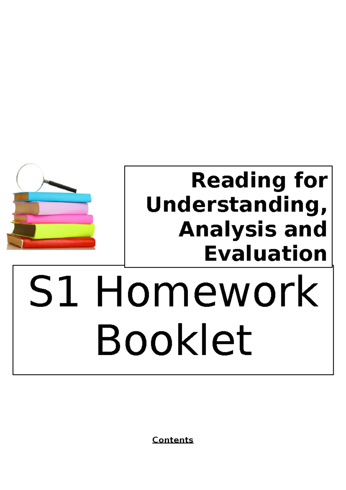 New s1 ruae homework booklet - Contents S1 Homework Booklet Reading for ...
