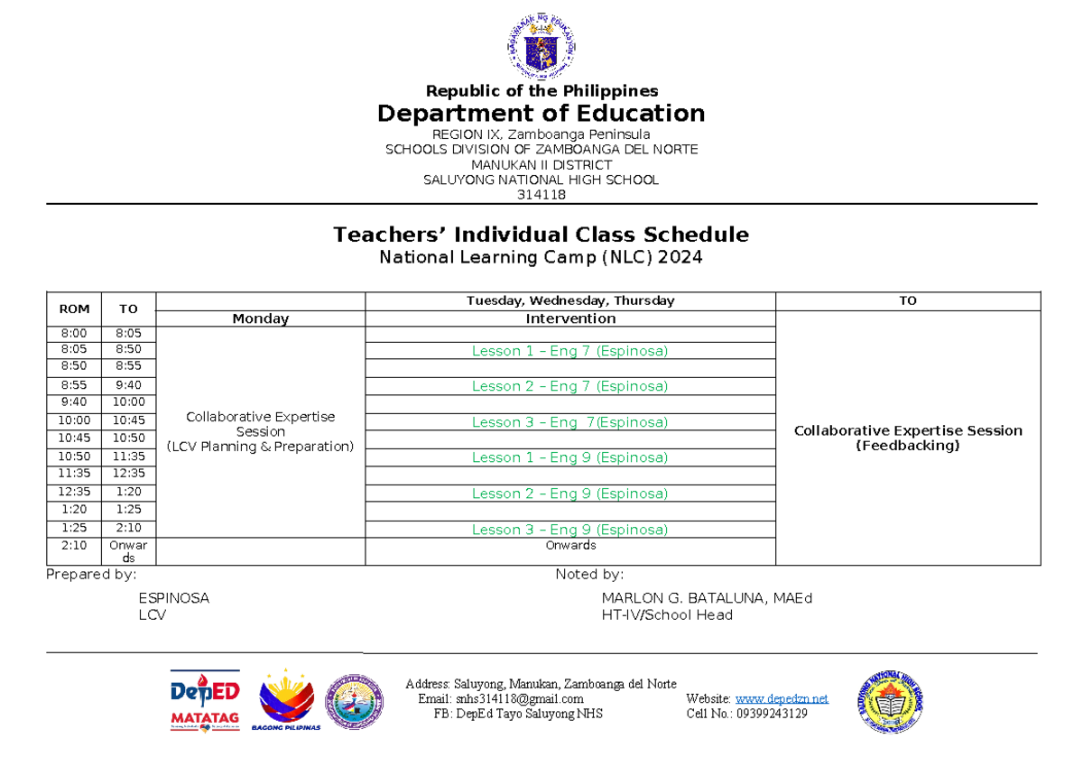 Sample Teachers Individual Program - Republic of the Philippines ...