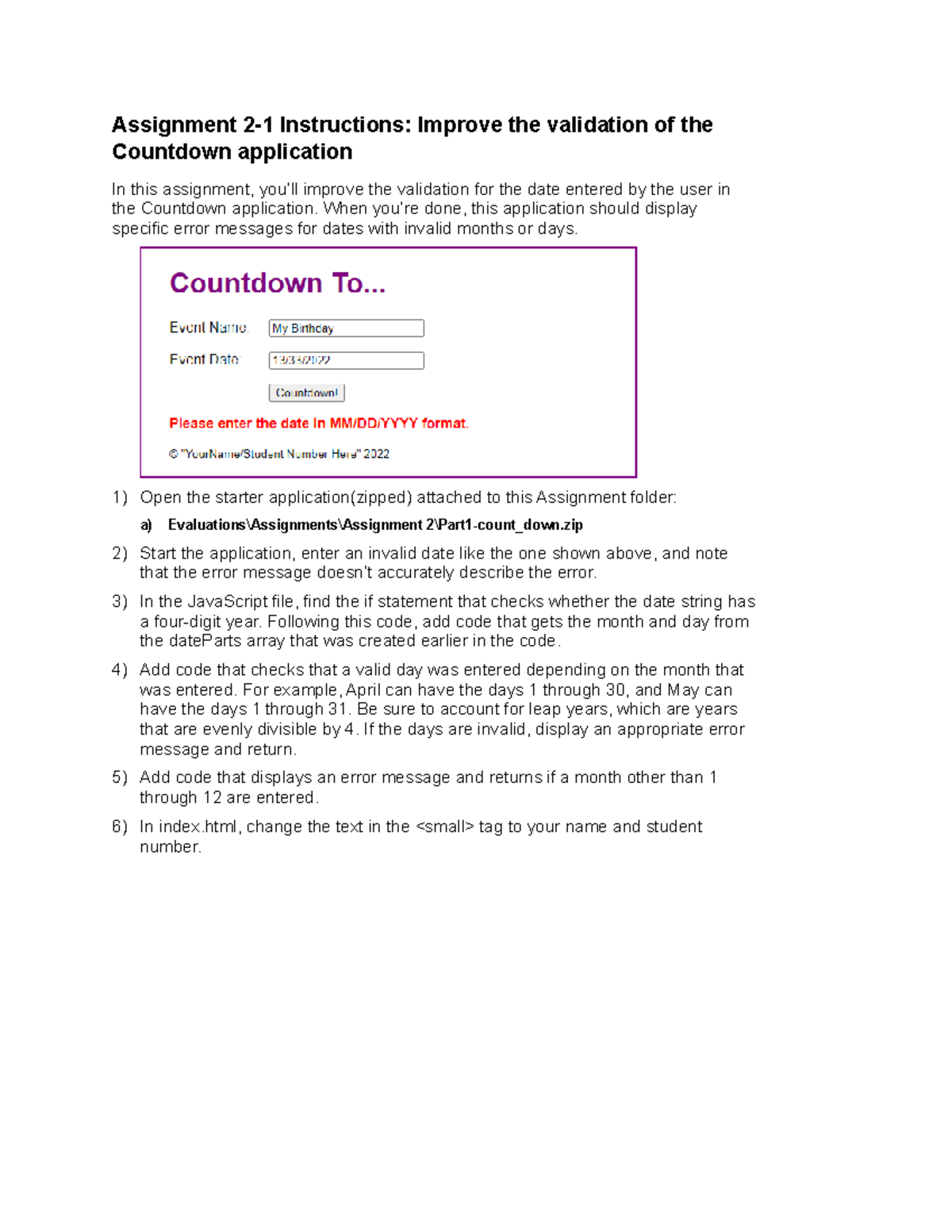 Assignment 2 Instructions Assignment 2 1 Instructions Improve The Validation Of The Countdown 
