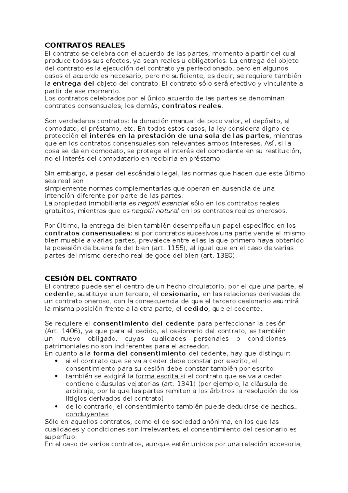 Derecho civil 7 - Apuntes 7 - CONTRATOS REALES El contrato se celebra ...