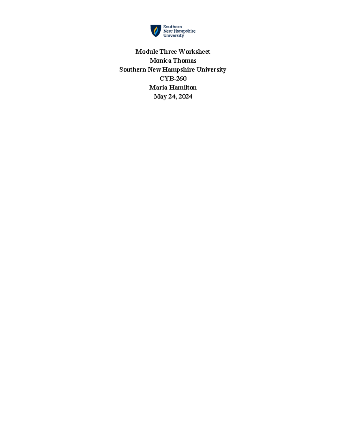 CYB-260 Module Three Worksheet Monica Thomas - Module Three Worksheet ...