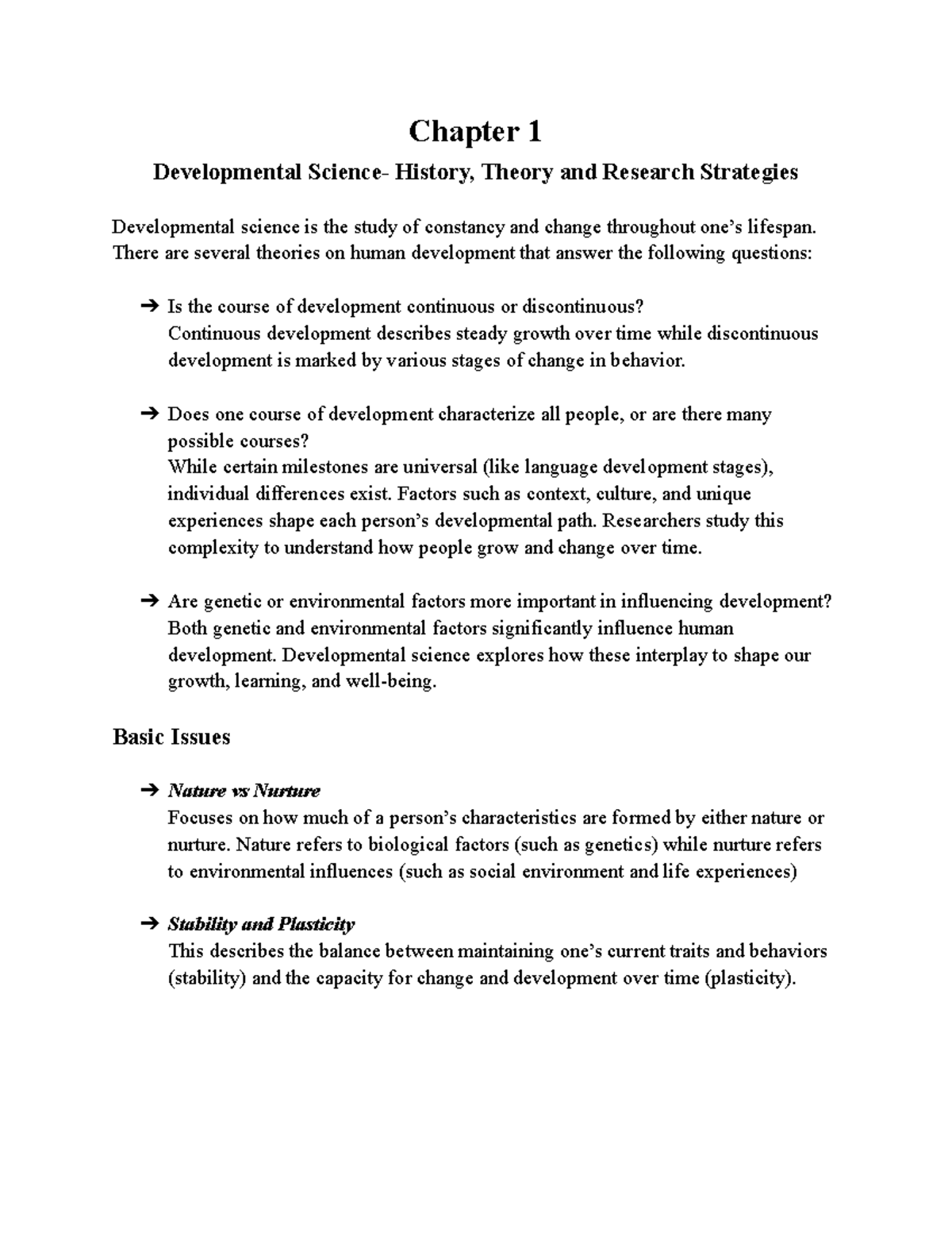 Chapter 1- Booknotes - Chapter 1 Developmental Science- History, Theory ...