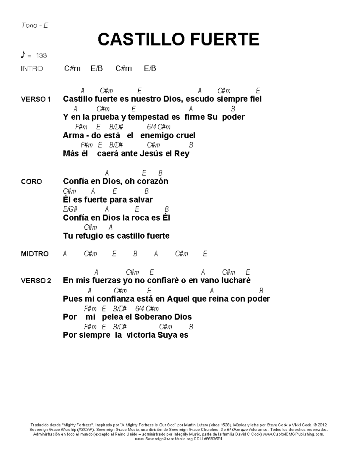 Castillo fuerte-guitarra - Tono - E Traducido desde "Mighty Fortress ...