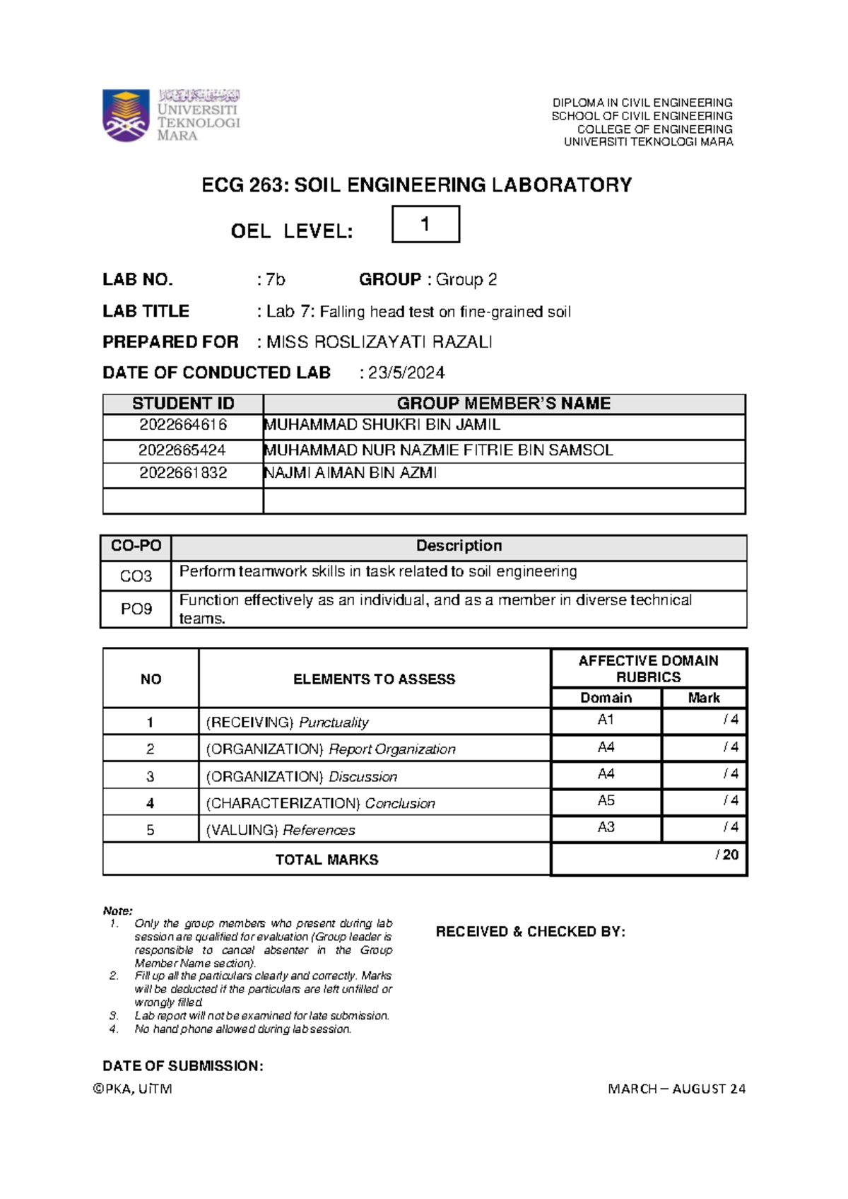4E1 LAB 7B Group 2 - LAB REPORT - 1 DIPLOMA IN CIVIL ENGINEERING SCHOOL ...