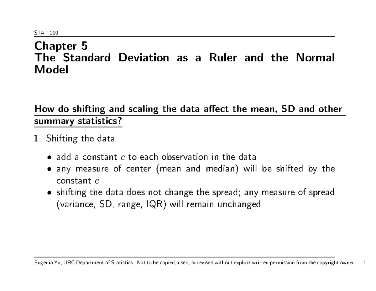 200ch5 slides - Chapter 5 The Standard Deviation as a Ruler and the ...