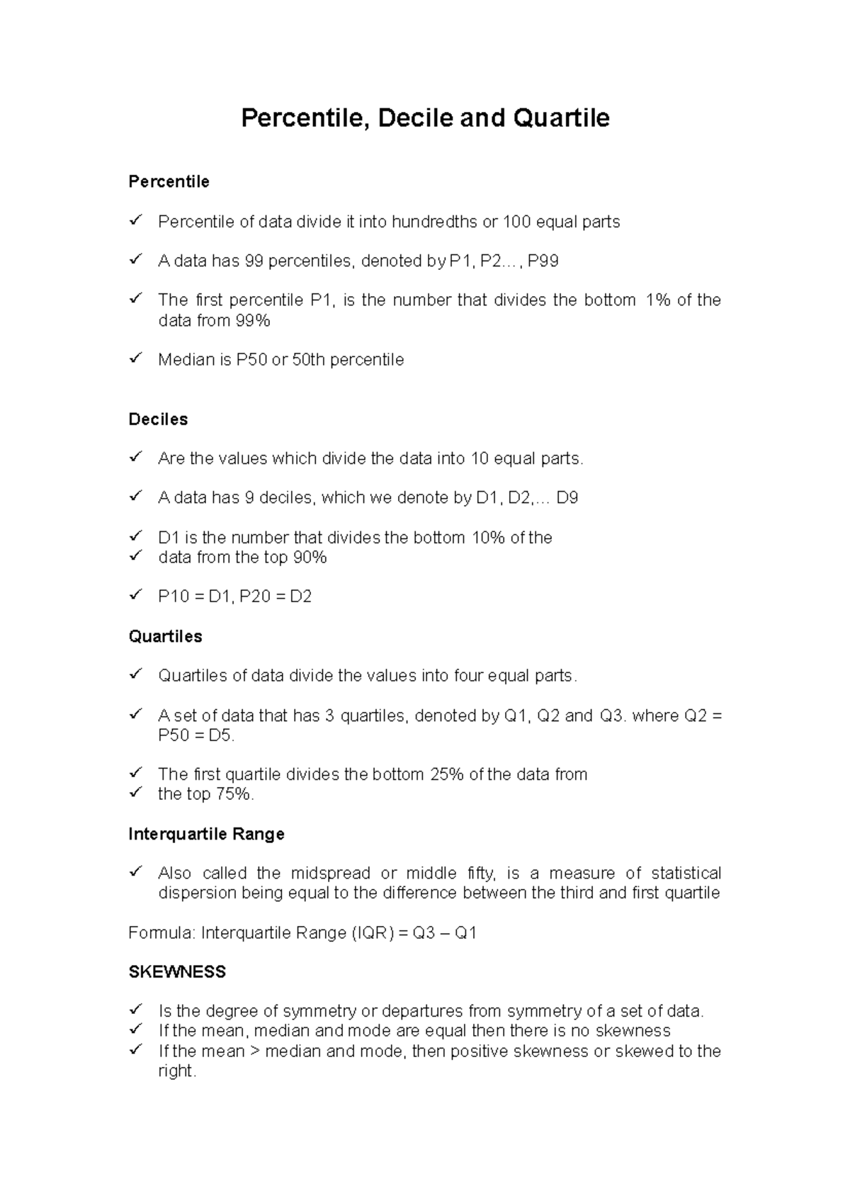 Percentile, Decile, Quartile Lecture - Percentile, Decile and Quartile ...